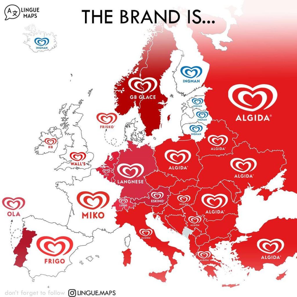 Europe's Heartbrand Ice Cream Names Map