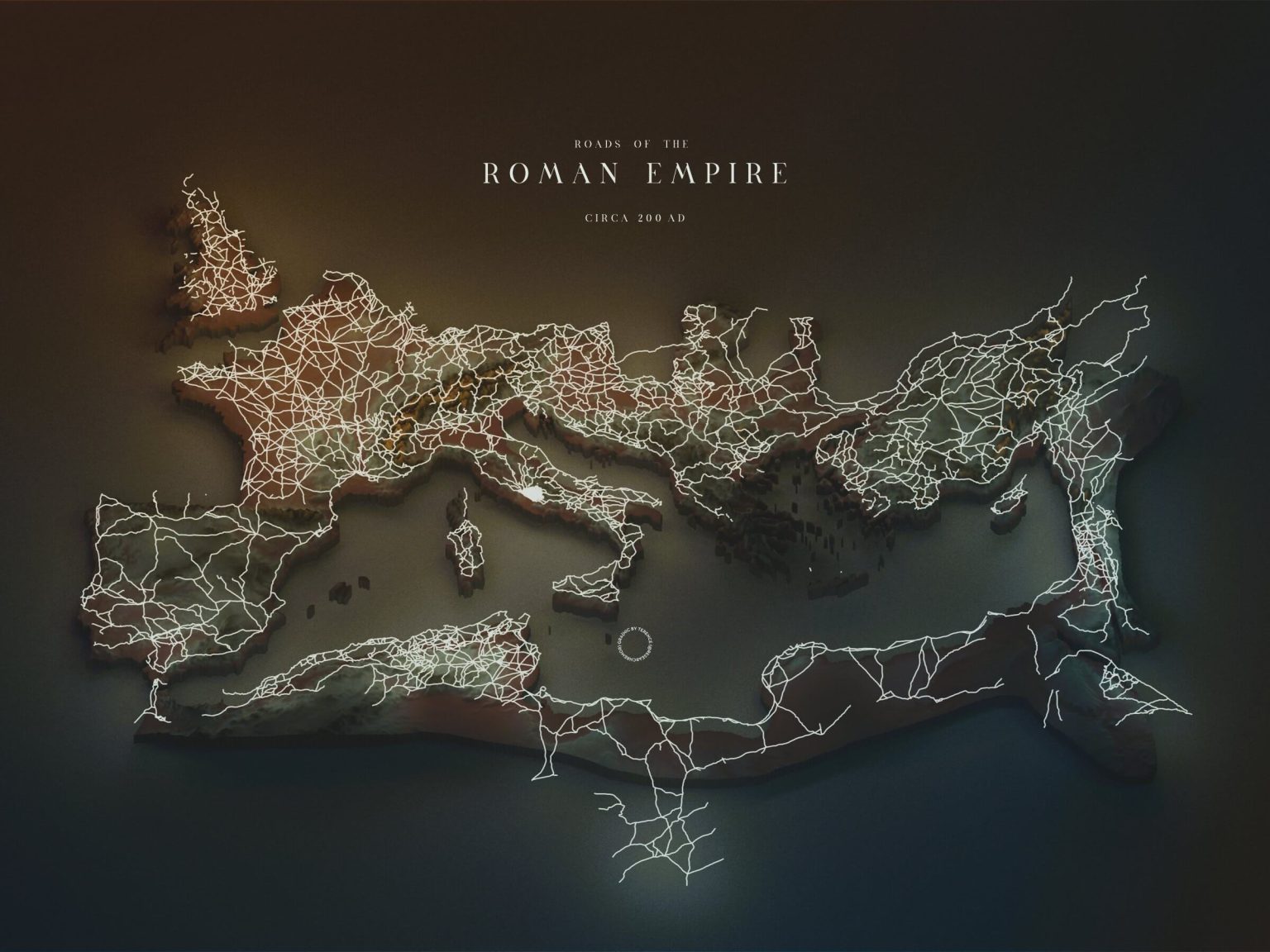 Roman Empire Map (200 AD): Illuminated Roads