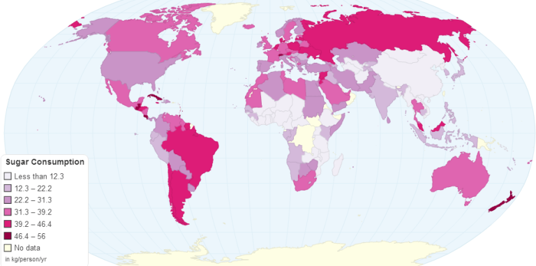 Global Sugar Consumption Per Capita Map